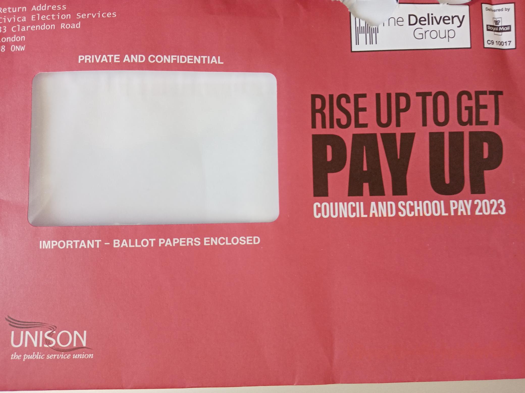 Your NJC Voting Envelope looks like this – Sandwell General UNISON Branch